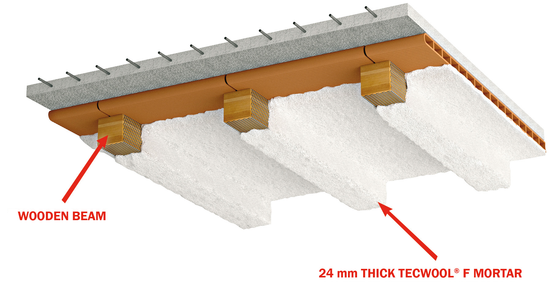 Wooden beams protection with Tecwool® F Mortar - Mercor Tecresa